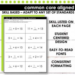 Missing Numbers in Equations Worksheets First Grade Math 1.OA.8 ...