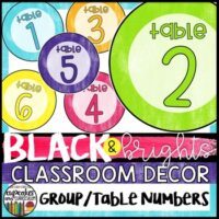 Black and Brights Classroom Decor Table and Group Numbers • Cupcakes ...