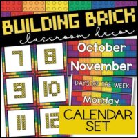 Calendar Set | Building Block Classroom Decor LEGO Inspired • Cupcakes ...