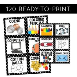 Supply Labels | Black and White Polka Dot Classroom Decor • Cupcakes ...